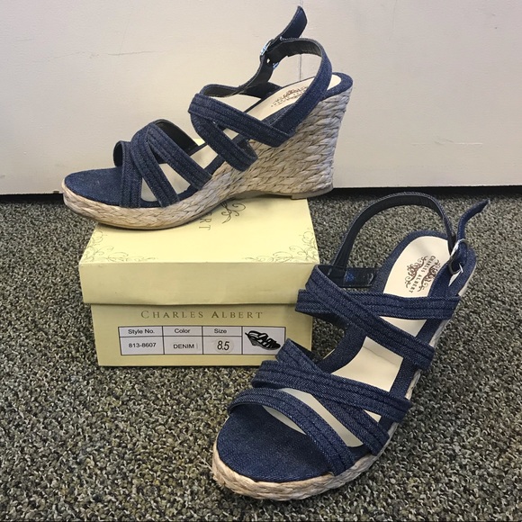 Charles Albert | Shoes | Like New Charles Albert Denim Wedge Sandals ...